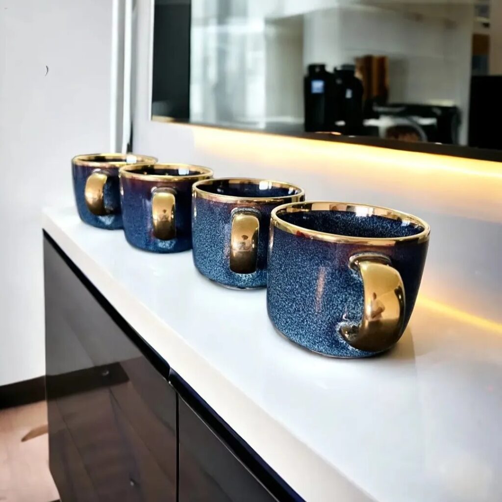Indian Blue Cups with Gold Edges - ZKG Homeware