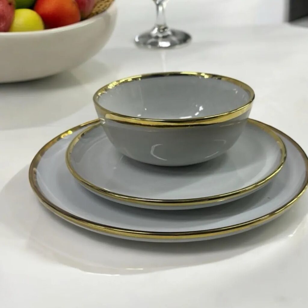 Round Gold Edge Ceramic Dinner Set - ZKG Homeware