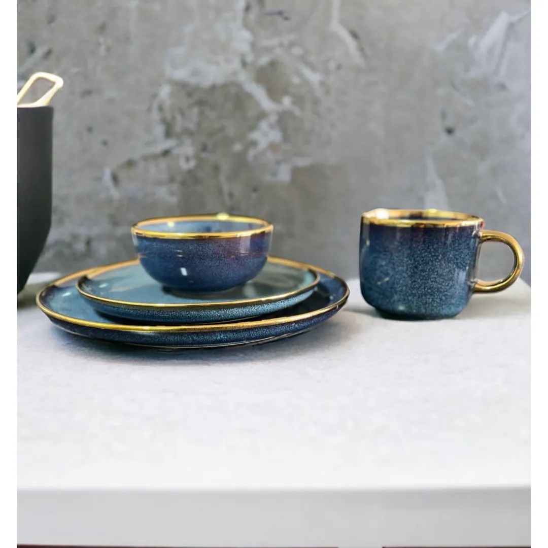 Indian Blue Dinnerset with Gold Edges - ZKG Homeware